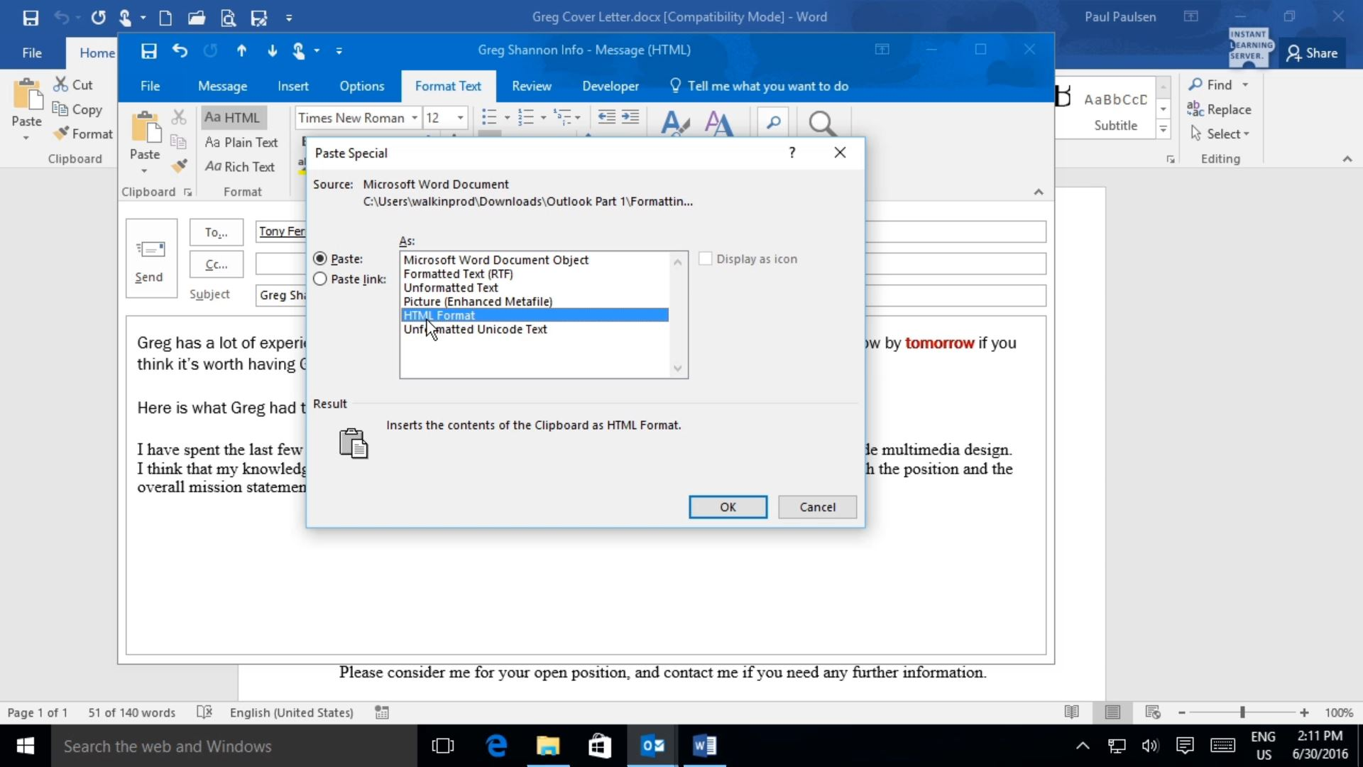 Formatting Message Content – Online Outlook Video | Lecturio